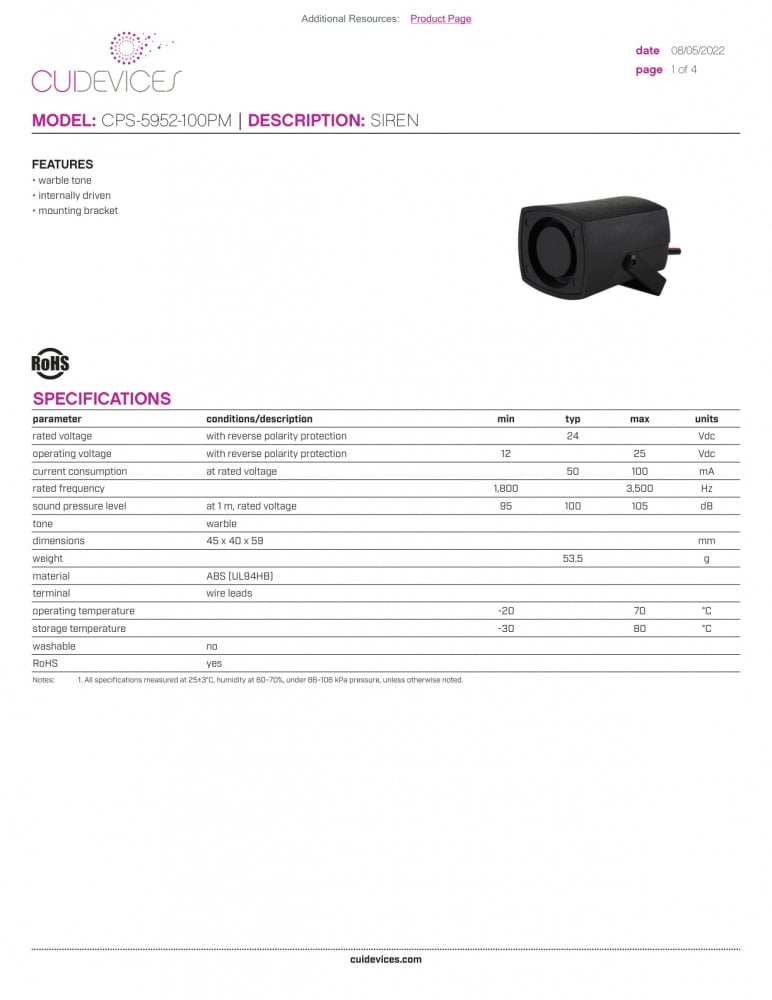 CPS-5952-100PM datasheet page 1