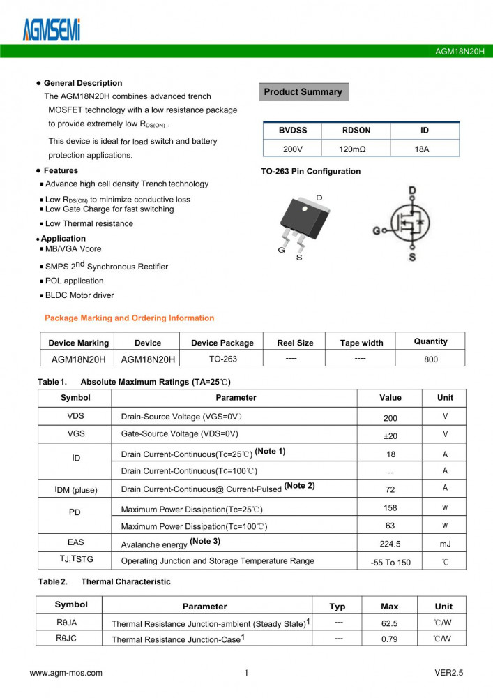 AGM18N20H datasheet page 1