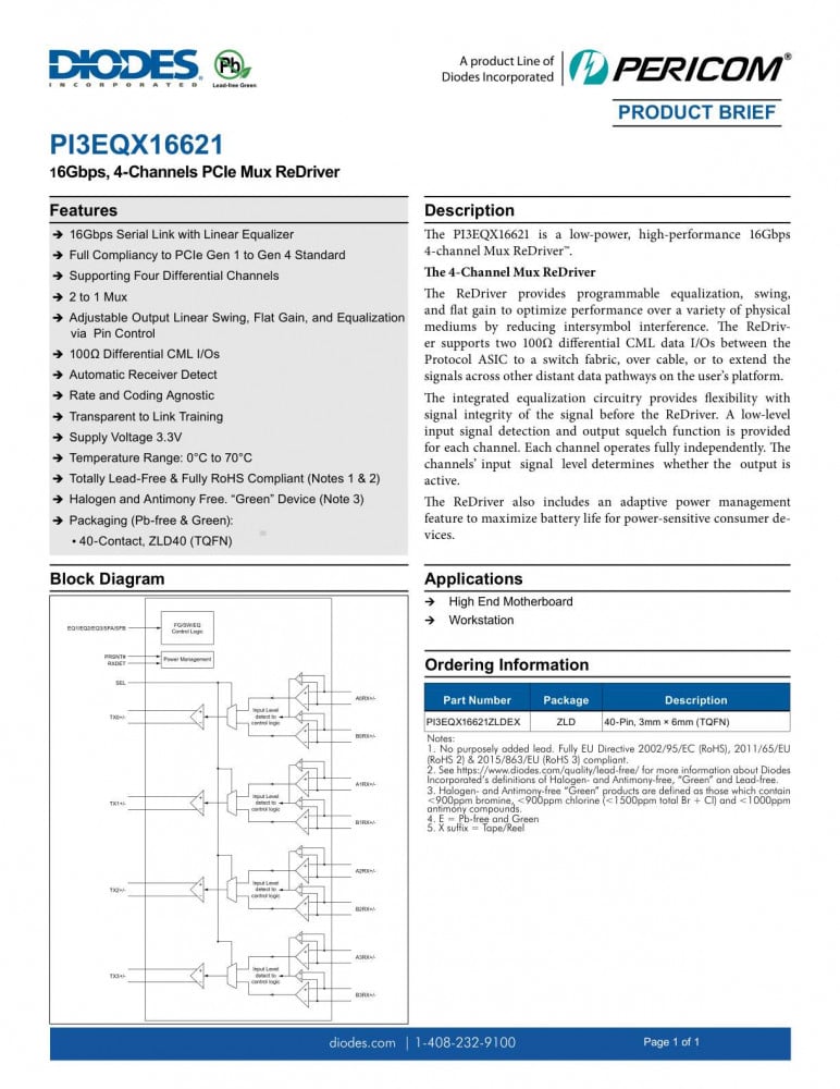 PI3EQX16621 product document preview