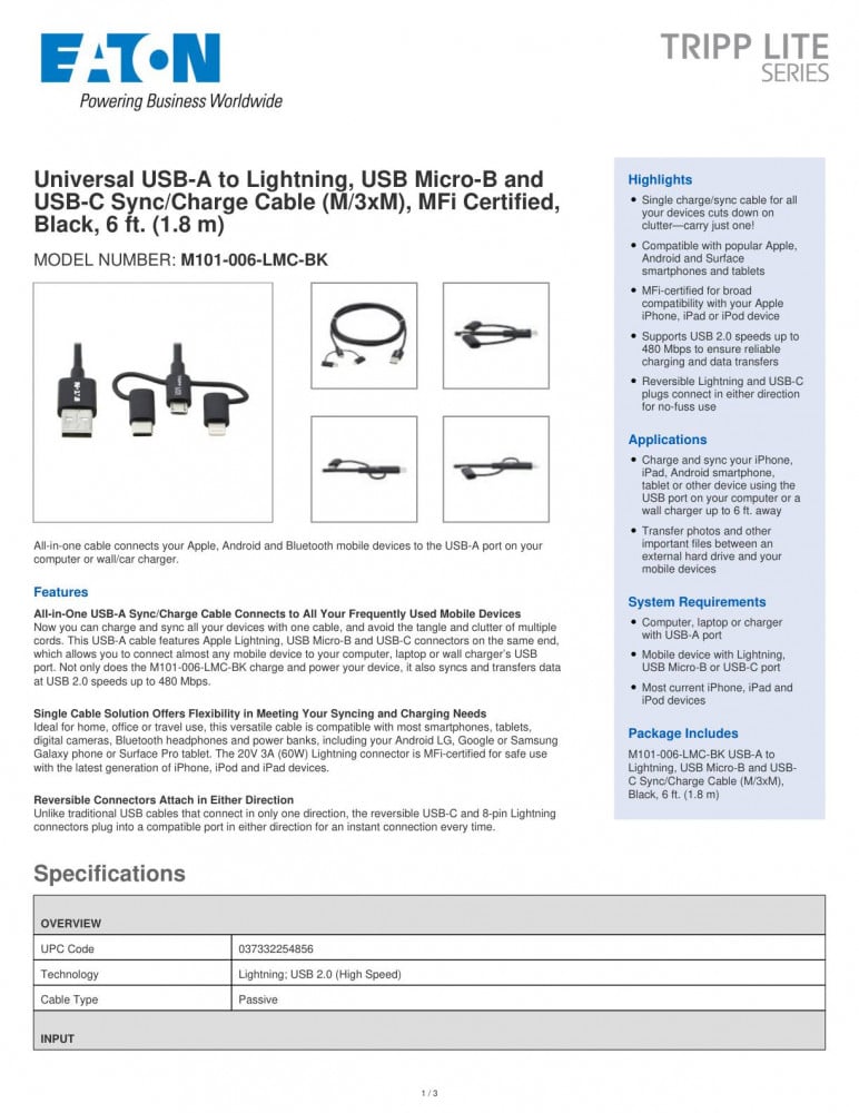 M101-006-LMC-BK technical document page 1