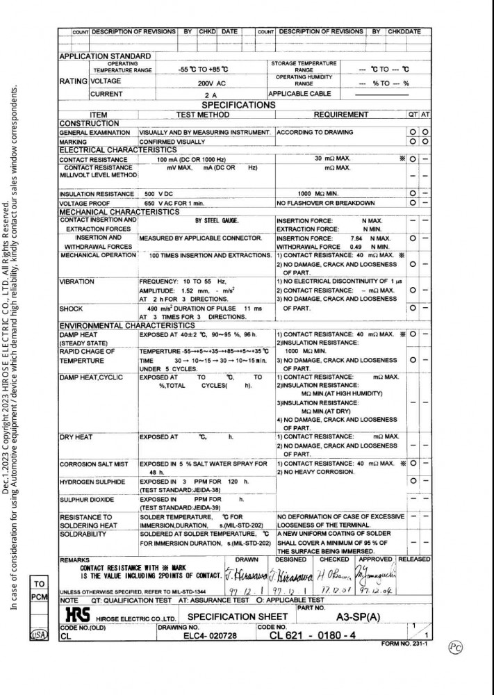 HRS A3-SP(A) specification sheet preview