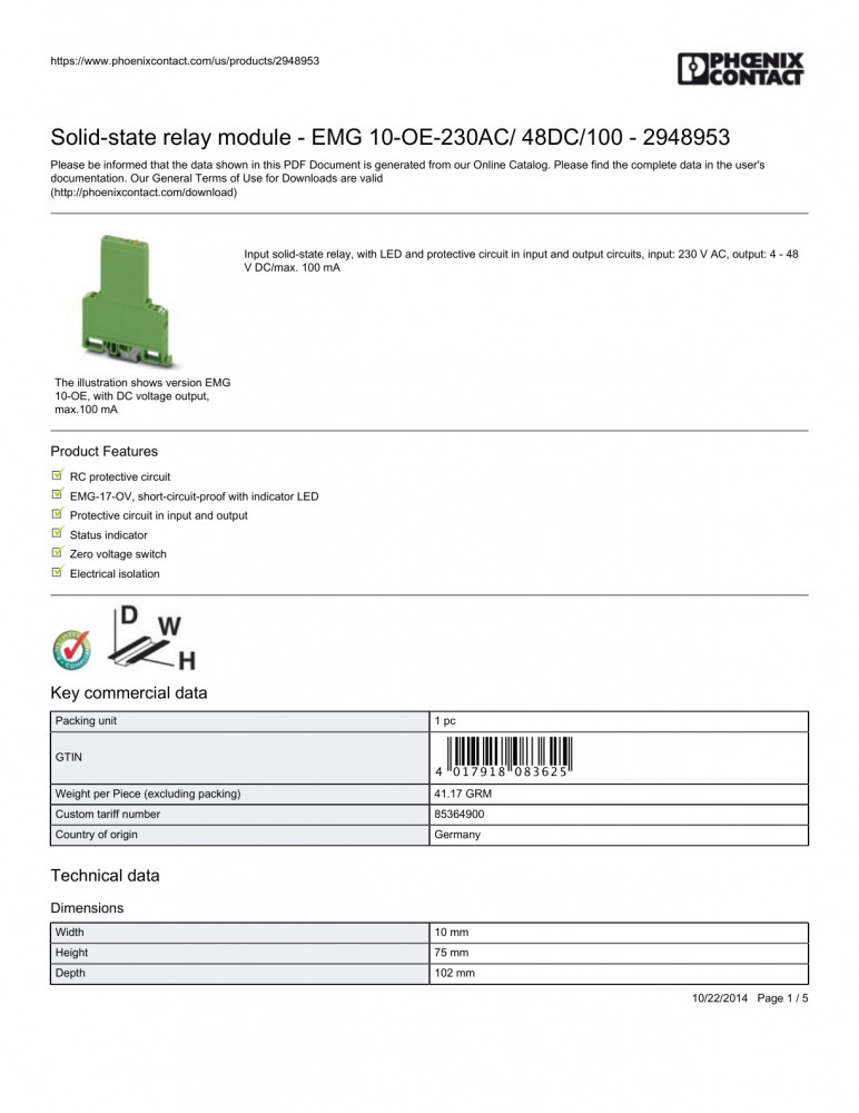 Phoenix Contact 2948953 document page 1