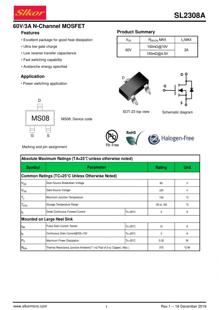 SL2308A datasheet page 1
