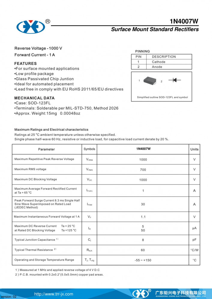 1N4007W datasheet page 1
