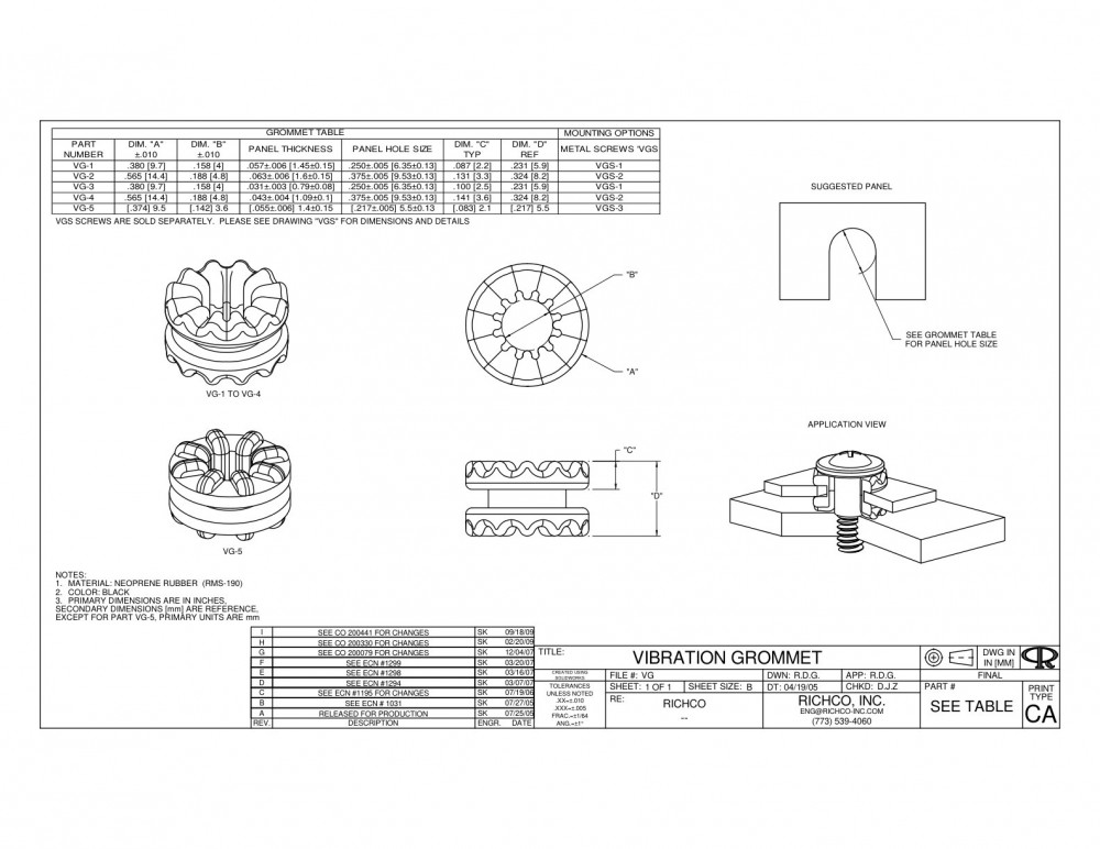 Essentra VG-1 vibration grommet technical drawing
