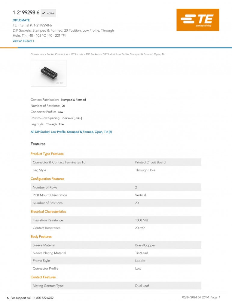 TE Connectivity 1-2199298-6 document page 1