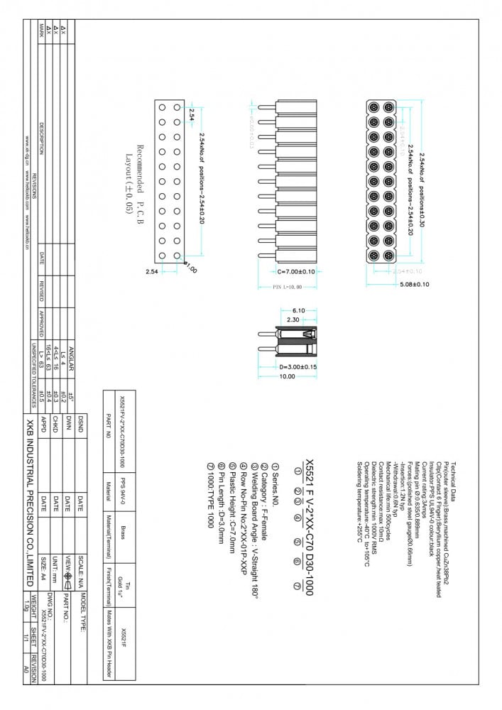 XKB Connection X5521FV-2x29-C70D30-1000 technical drawing