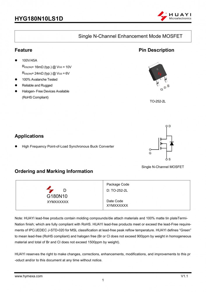 HYG180N10LS1D datasheet page 1