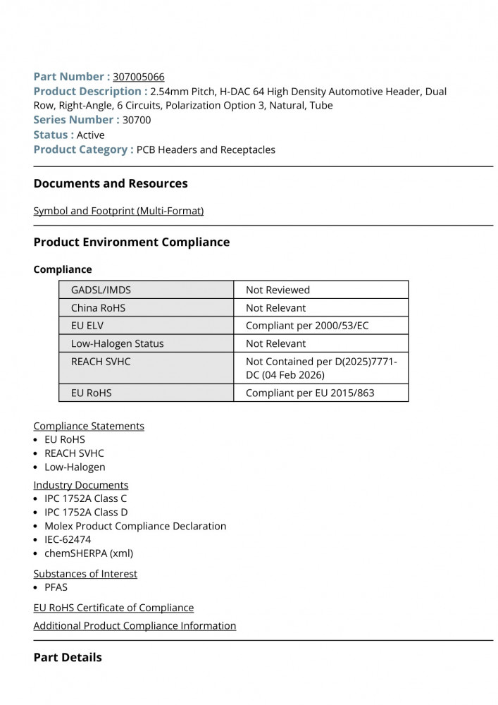 MOLEX 307005066 technical document image 1