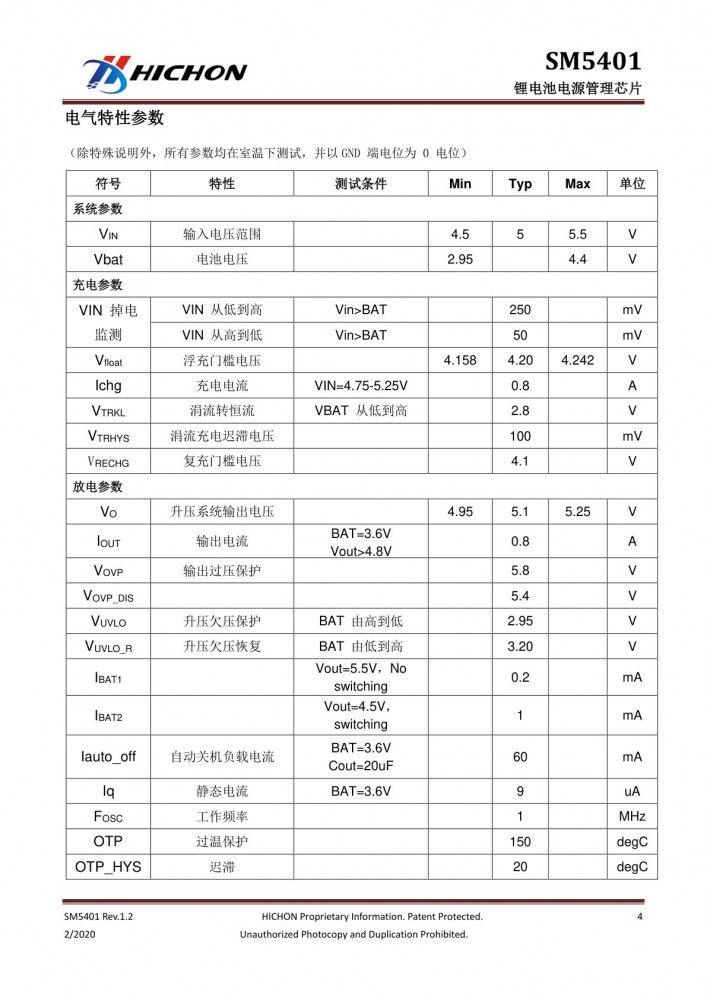 SM5401 technical document page 4