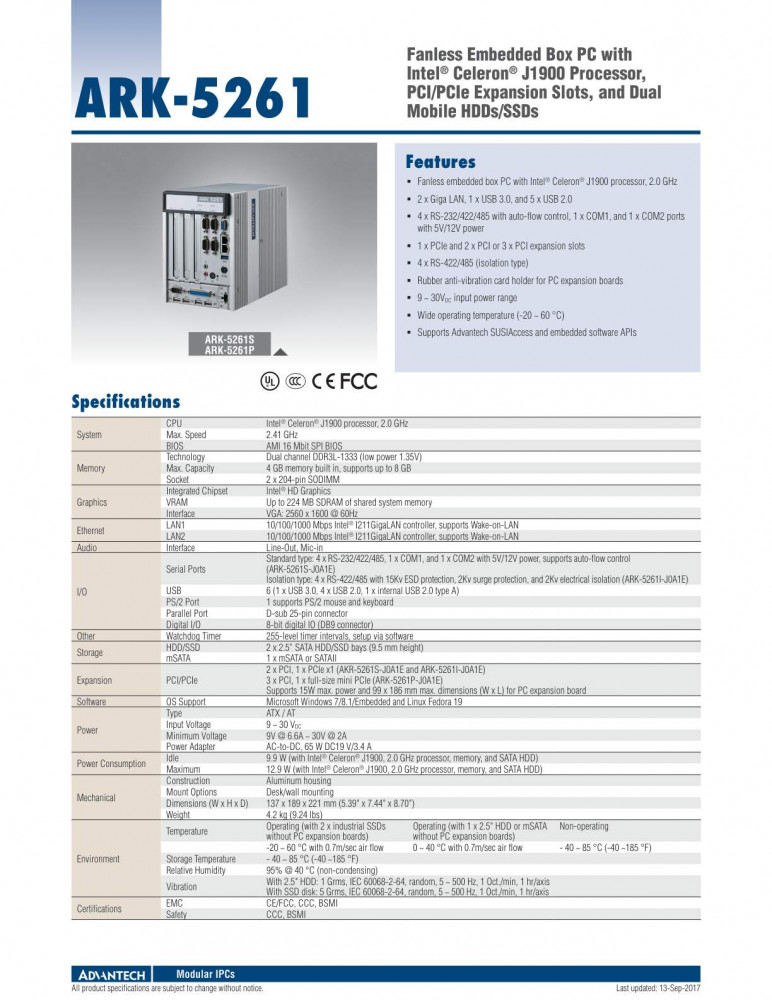 ADVANTECH ARK-5261S-J0A1E technical document page 1