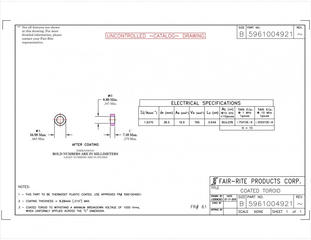 Fair-Rite 5961004921 technical document page