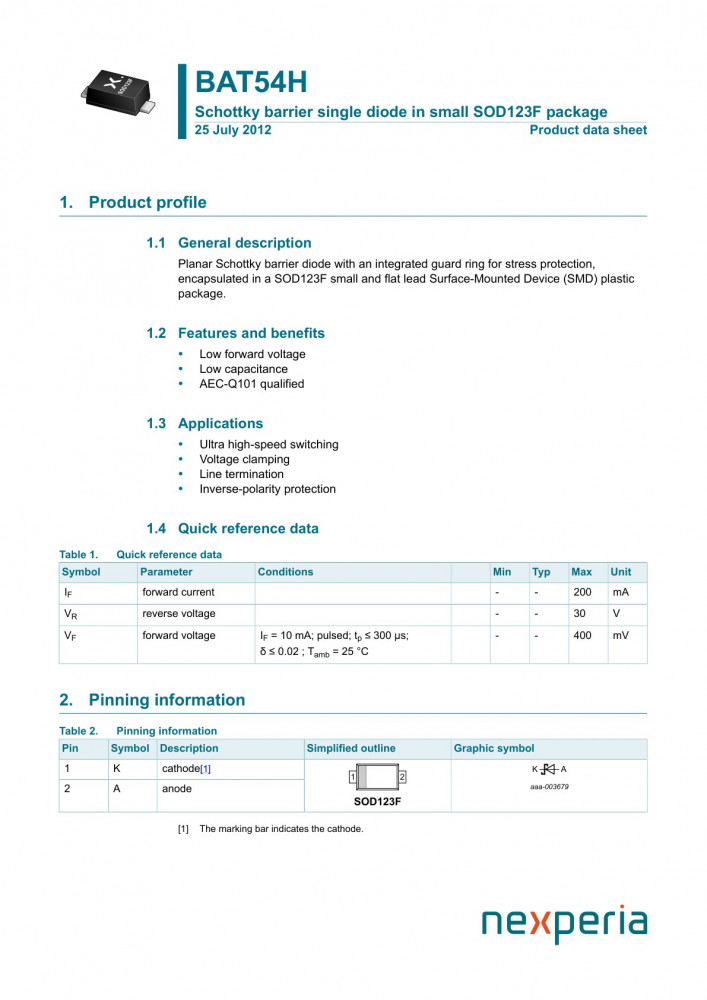 BAT54H,115 datasheet page 1