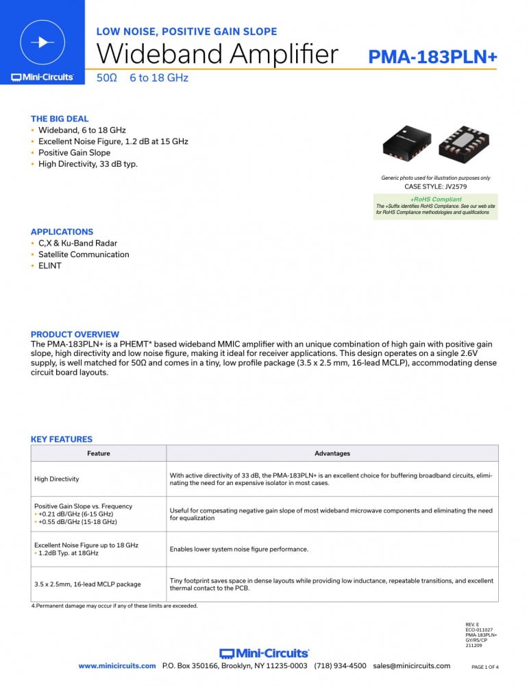 PMA-183PLN+ datasheet page 1
