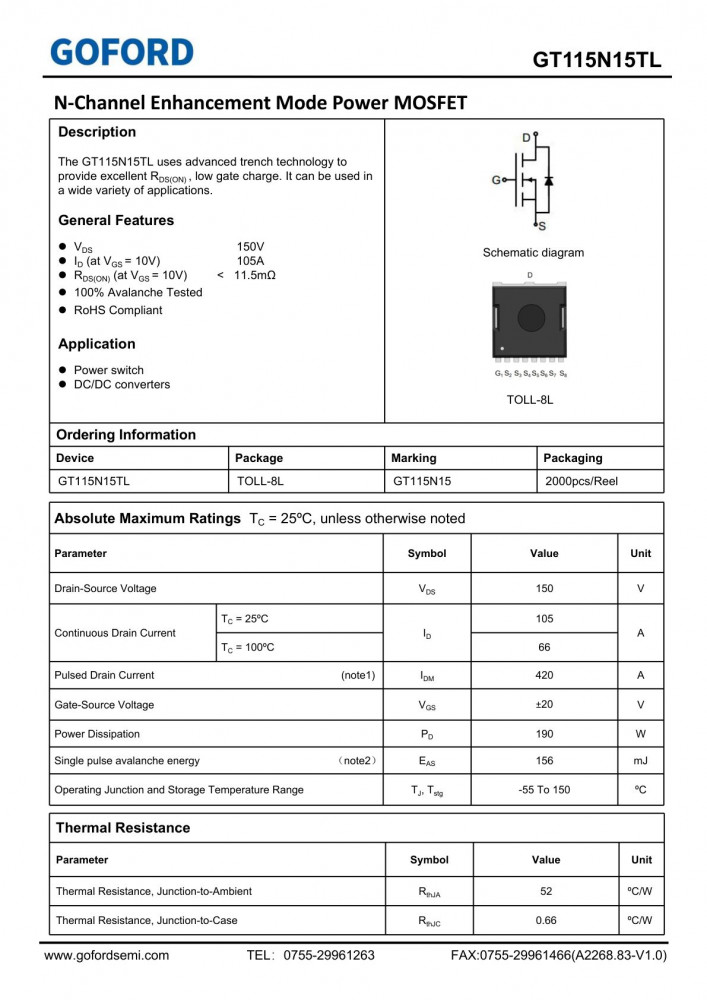 GT115N15TL datasheet page 1