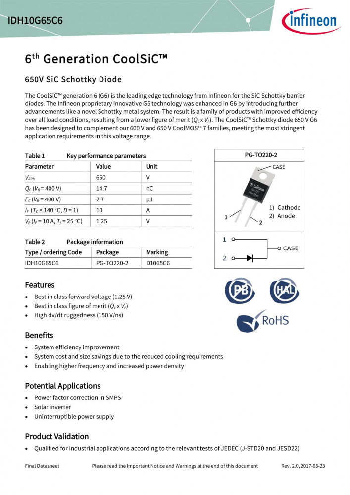 IDH10G65C6 datasheet page 1
