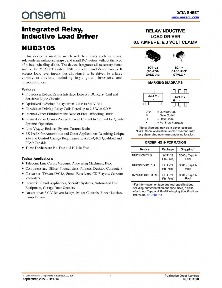 NUD3105 datasheet page 1