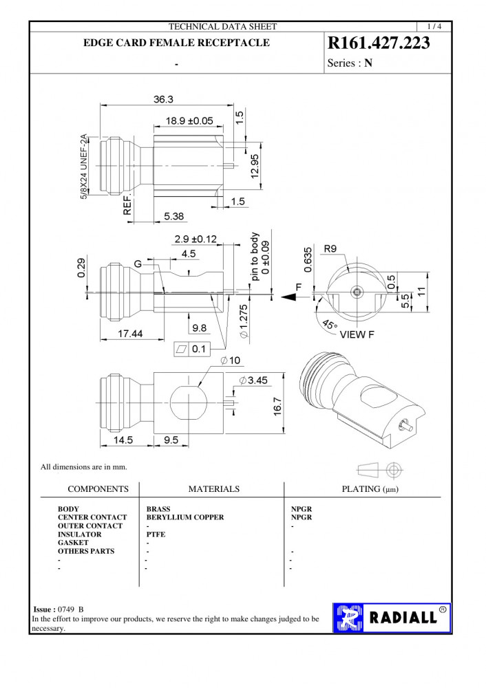 Radiall R161427223 technical document page 1