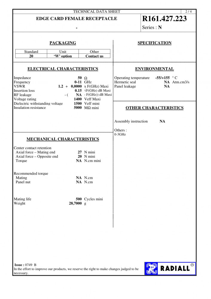Radiall R161427223 technical document page 2