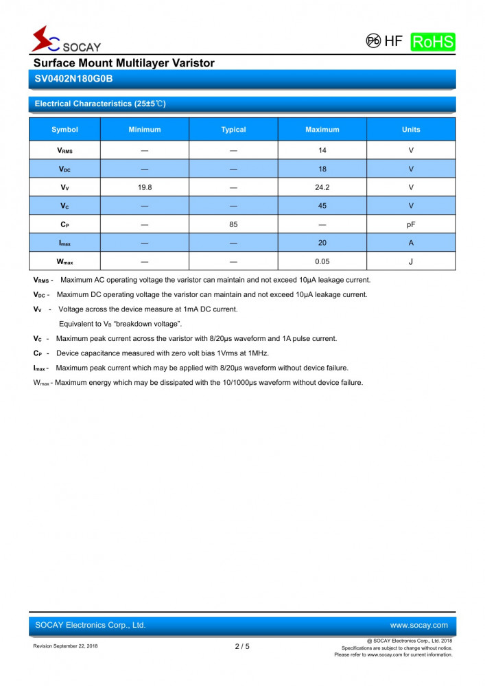 SV0402N180G0B technical document page 2
