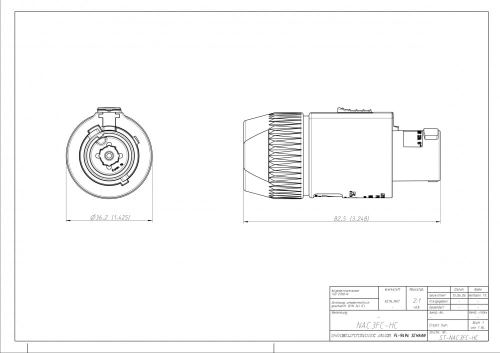 Neutrik NAC3FC-HC technical drawing page 1