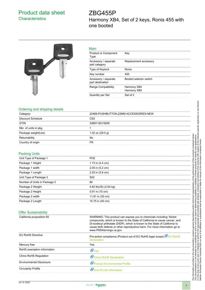 ZBG455P technical document page 1