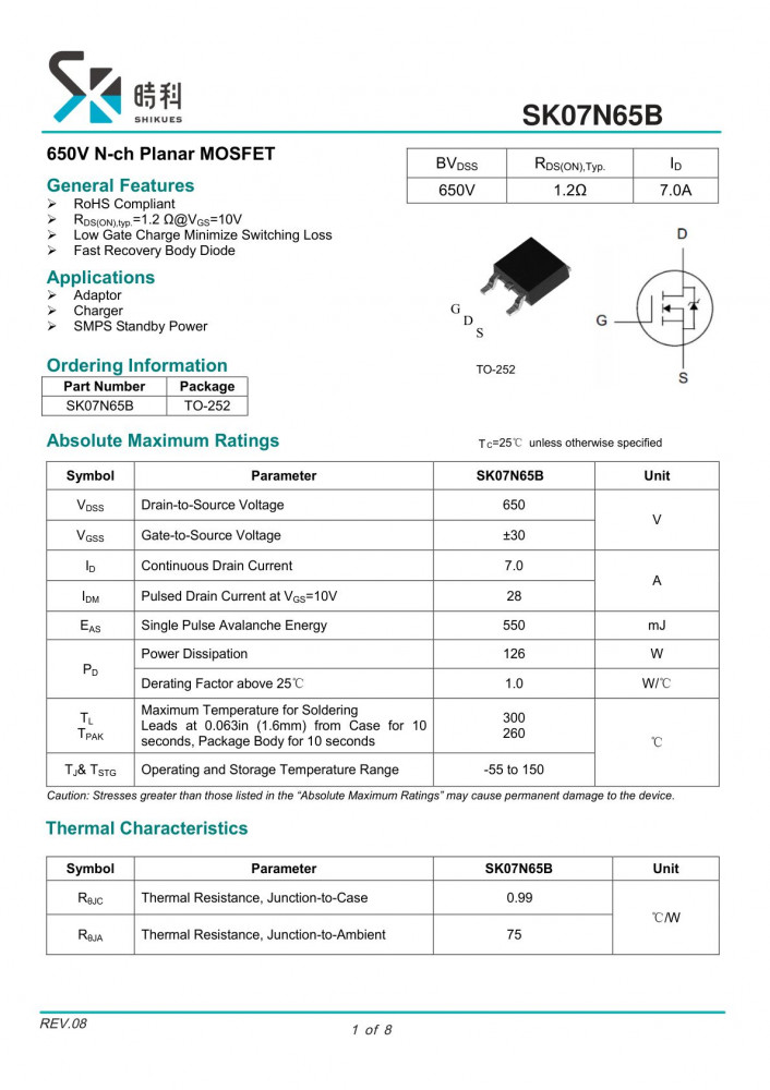 SK07N65B datasheet page 1