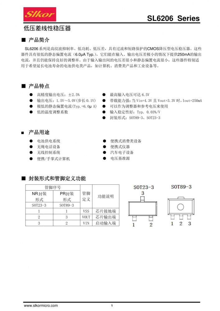 SL6206 datasheet page 1