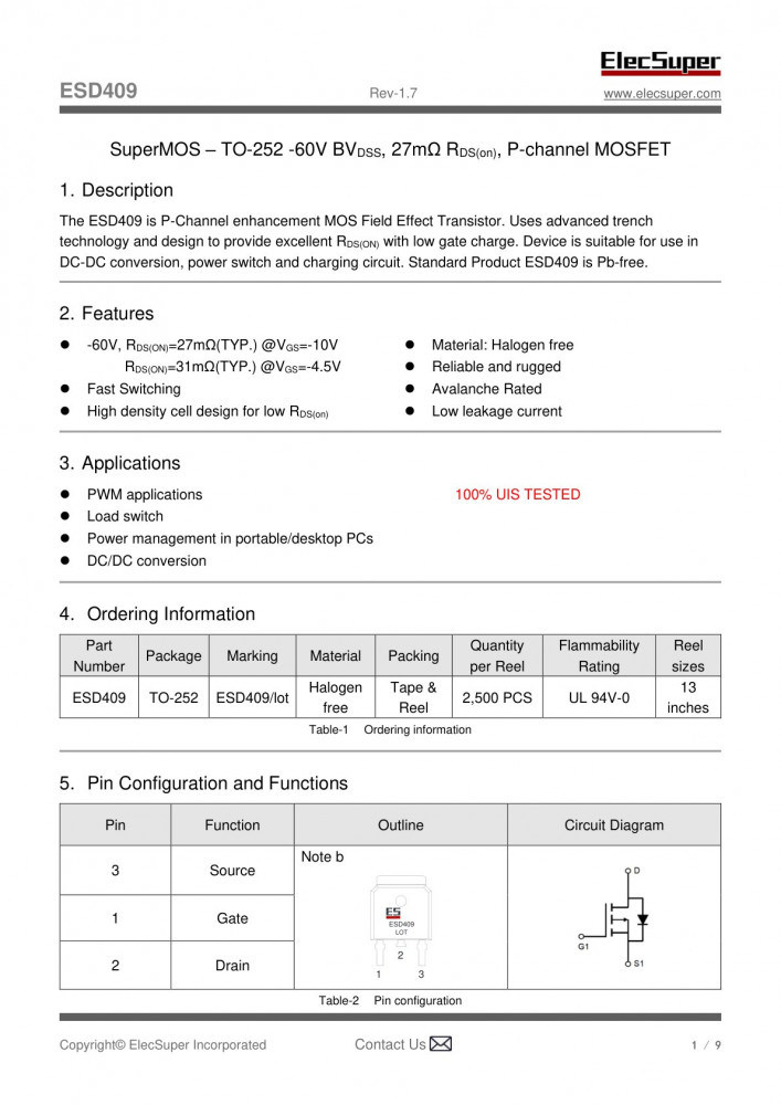 ESD409 datasheet page 1