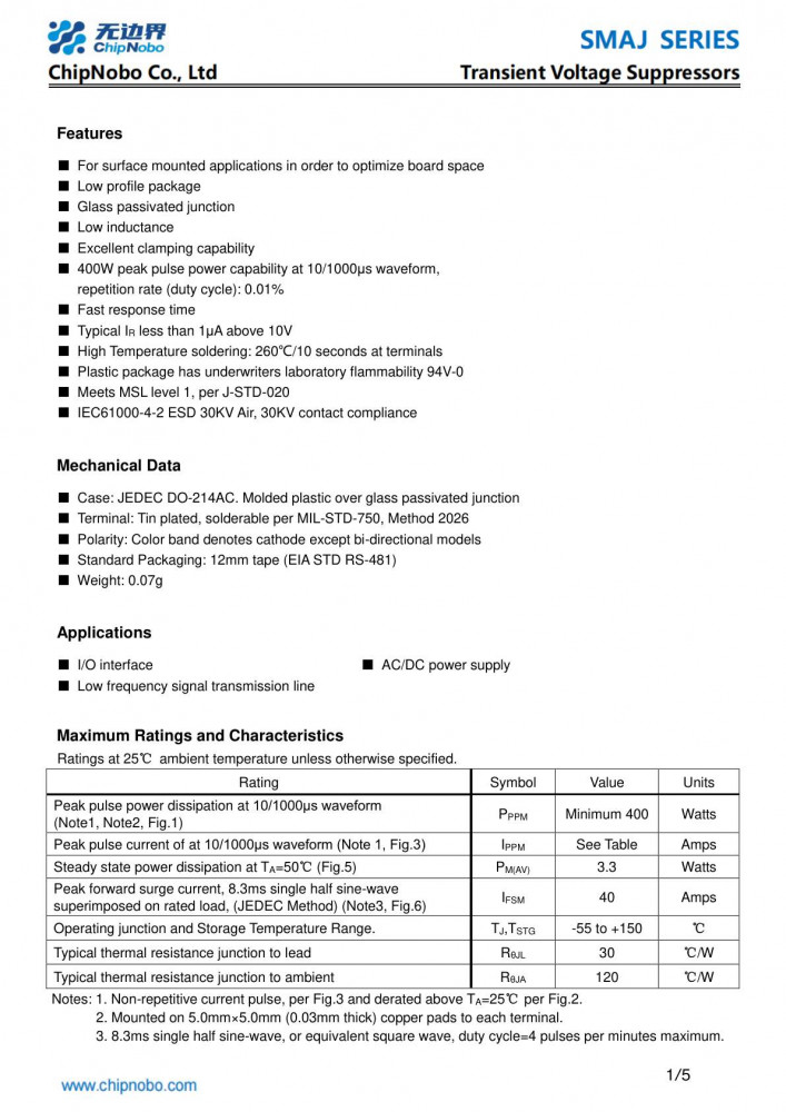 SMAJ24A datasheet page 1