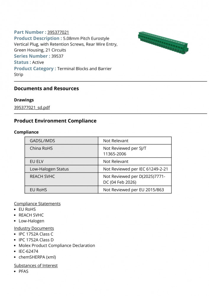MOLEX product document page 1