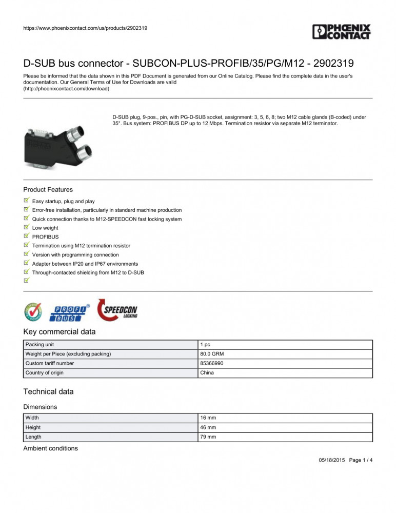 Phoenix Contact 2902319 product documentation page 1