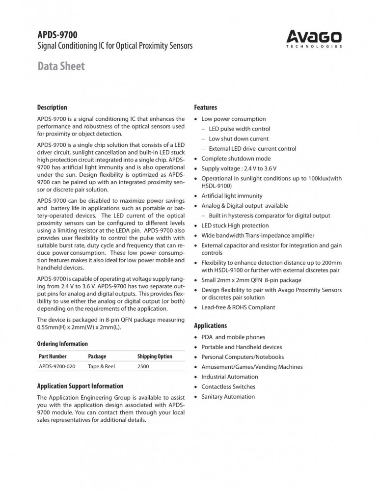APDS-9700 datasheet page 1
