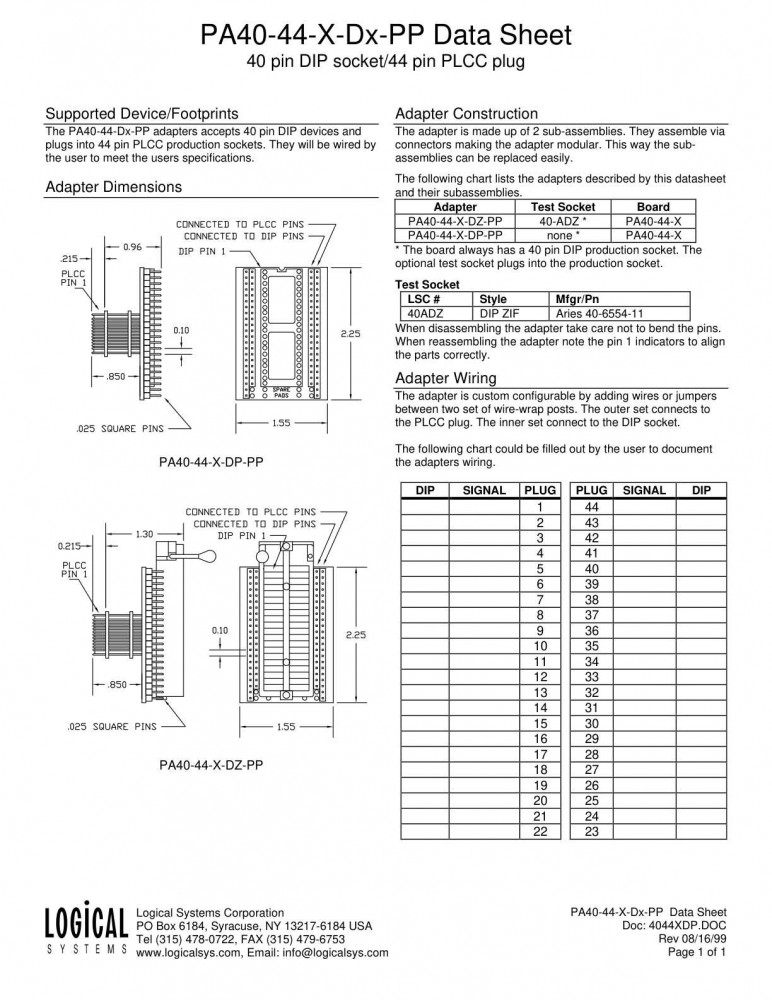 Logical Systems PA40-44-X-DP-PP adapter datasheet page