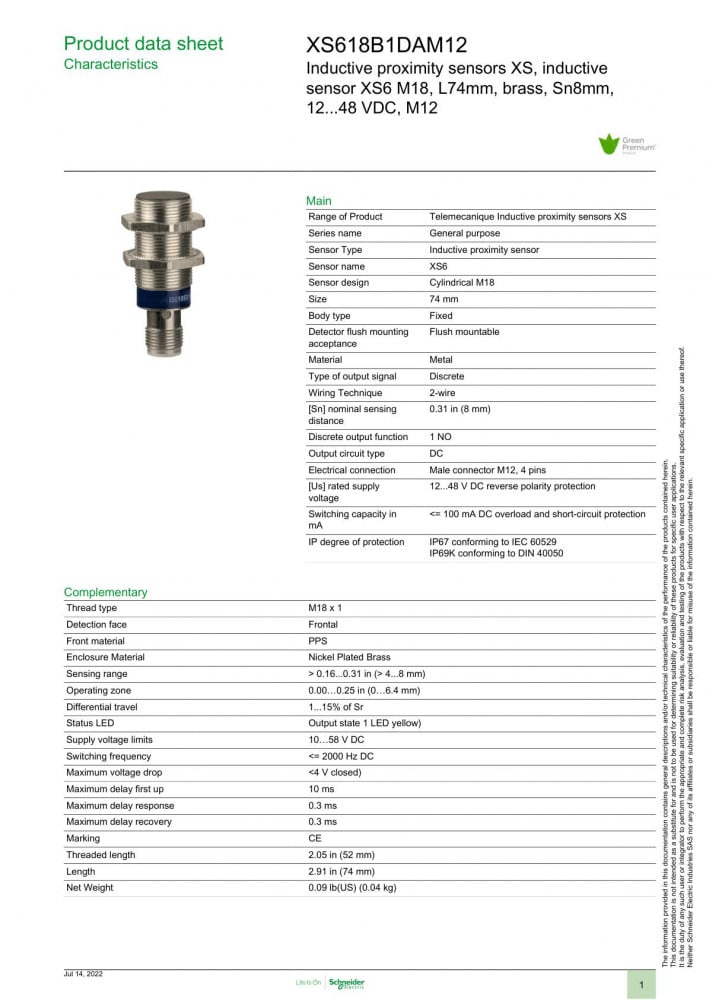 XS618B1DAM12 technical document page 1