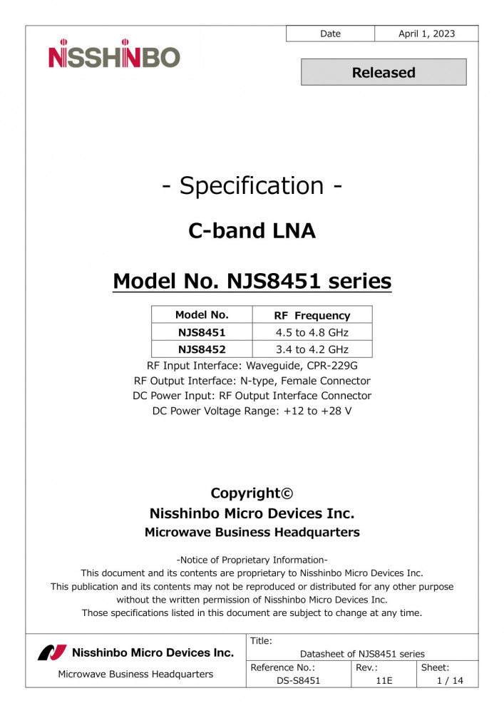 NJS8451 series datasheet, page 1