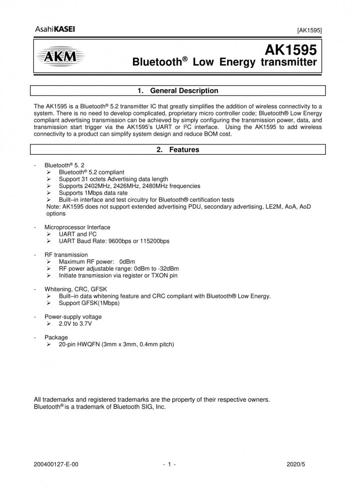 AK1595 technical document page 1