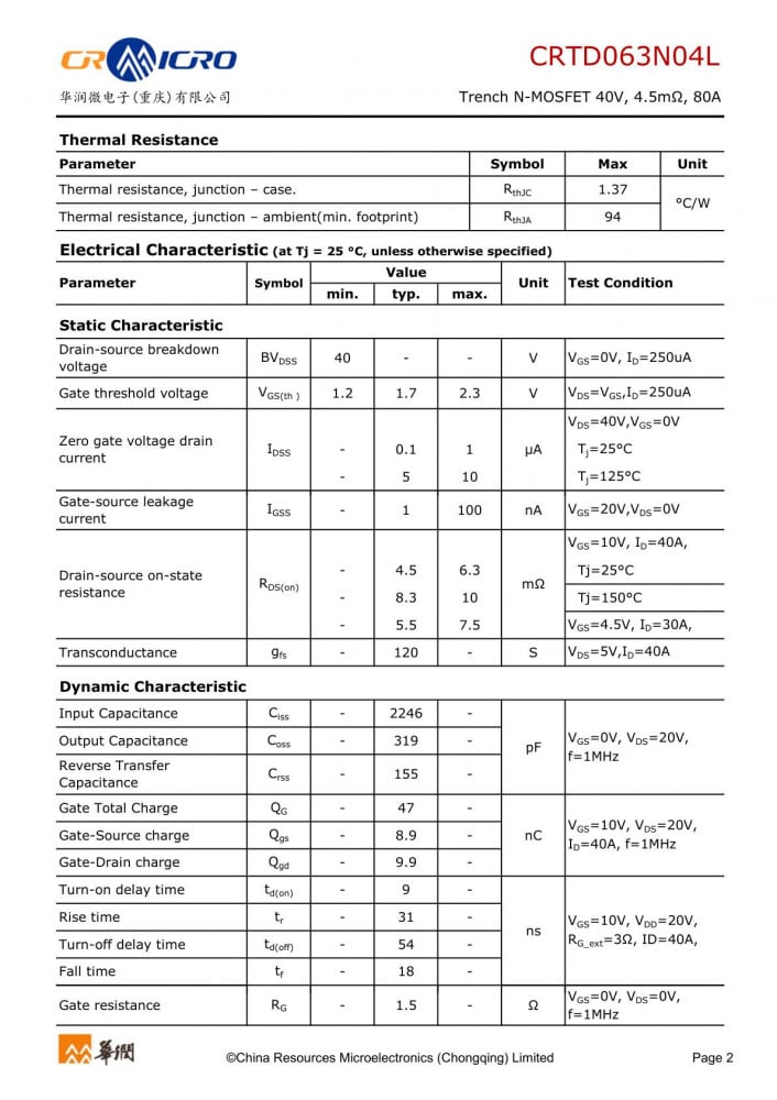 CRTD063N04L datasheet page 2