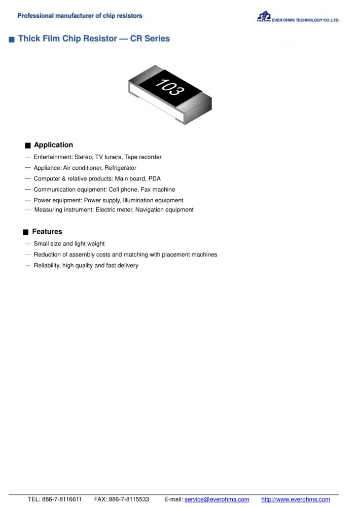 EVER OHMS CR series datasheet page 1