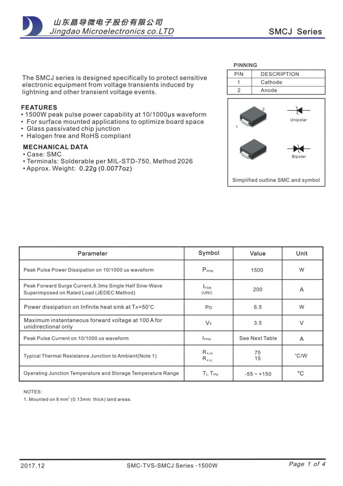 SMCJ series datasheet page 1