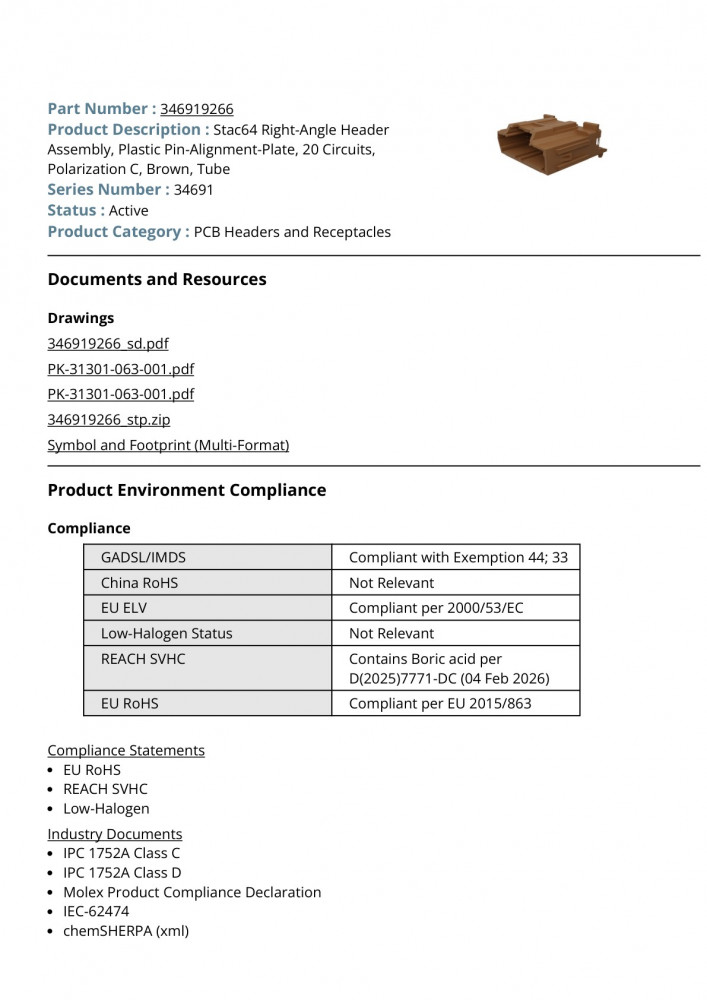 MOLEX 346919266 technical document image, page 1