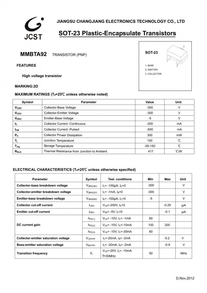 MMBTA92 datasheet page 1