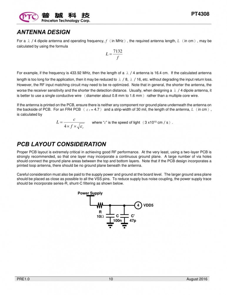 PT4308 datasheet page 10