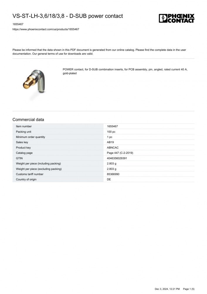 Phoenix Contact 1655467 technical document page 1