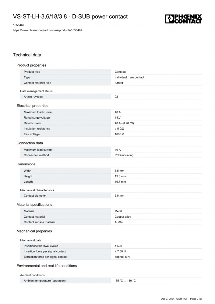 Phoenix Contact 1655467 technical document page 2