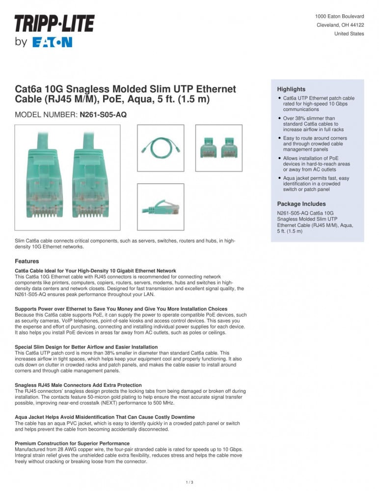 N261-S05-AQ technical document page 1