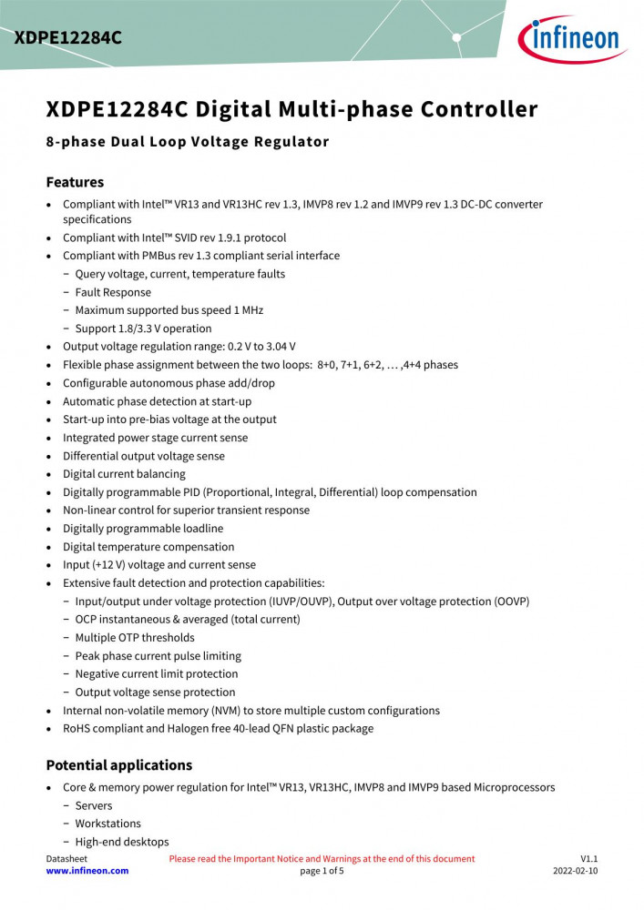 XDPE12284 technical document page 1