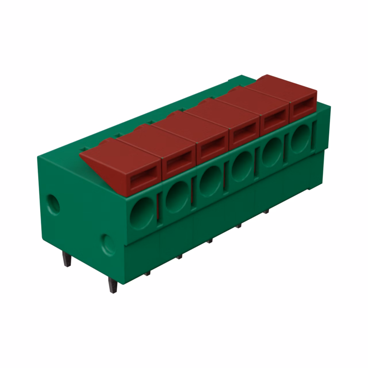 5.00mm Pitch, Eurostyle Fixed-Mount Push-Button Terminal Block, Horizontal, 10A, 22-14 AWG, Green, 6 Circuits for sale