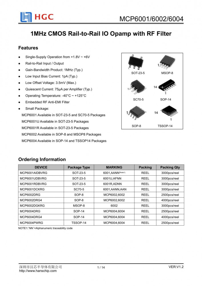 MCP6002DRG datasheet page 1