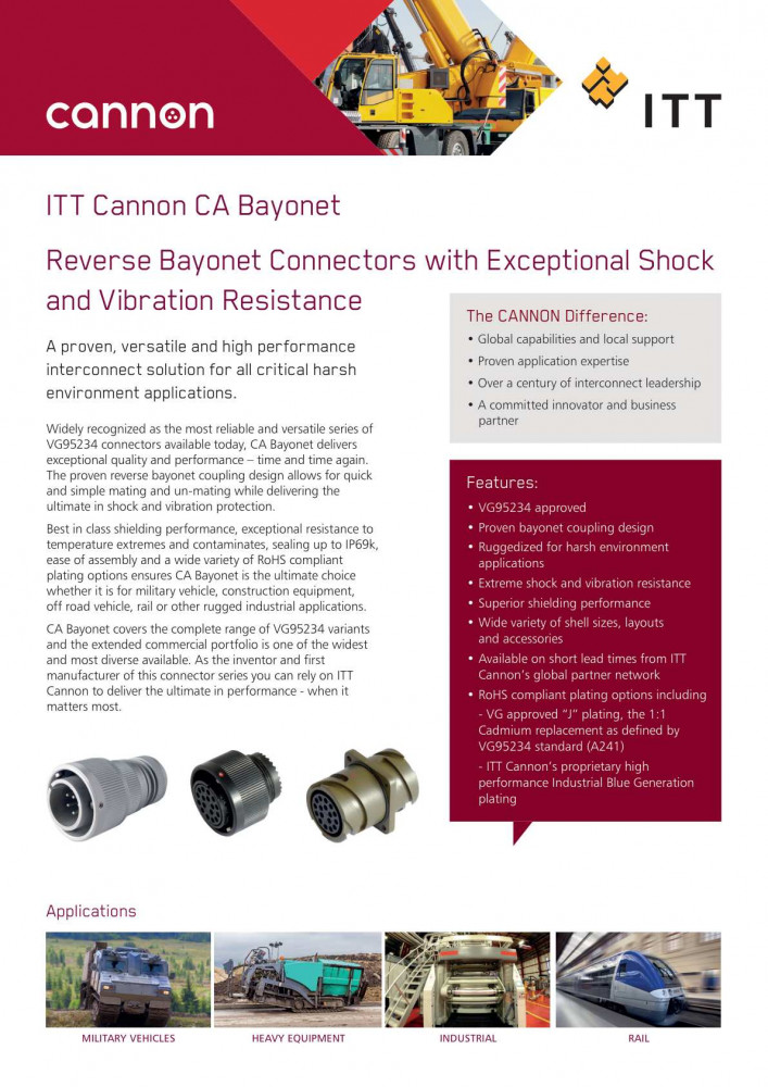 ITT CANNON CA Bayonet technical document page 1